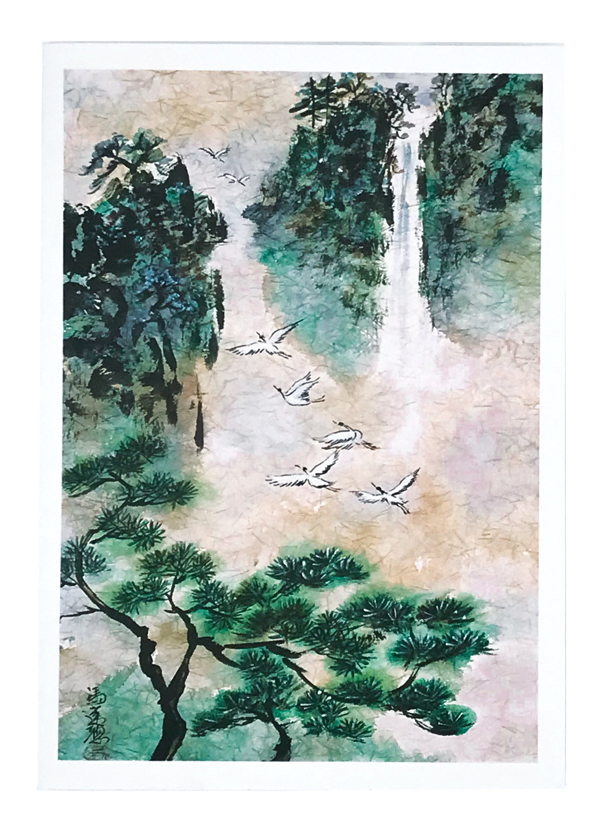 C. Fung Cranes and Waterfall Card