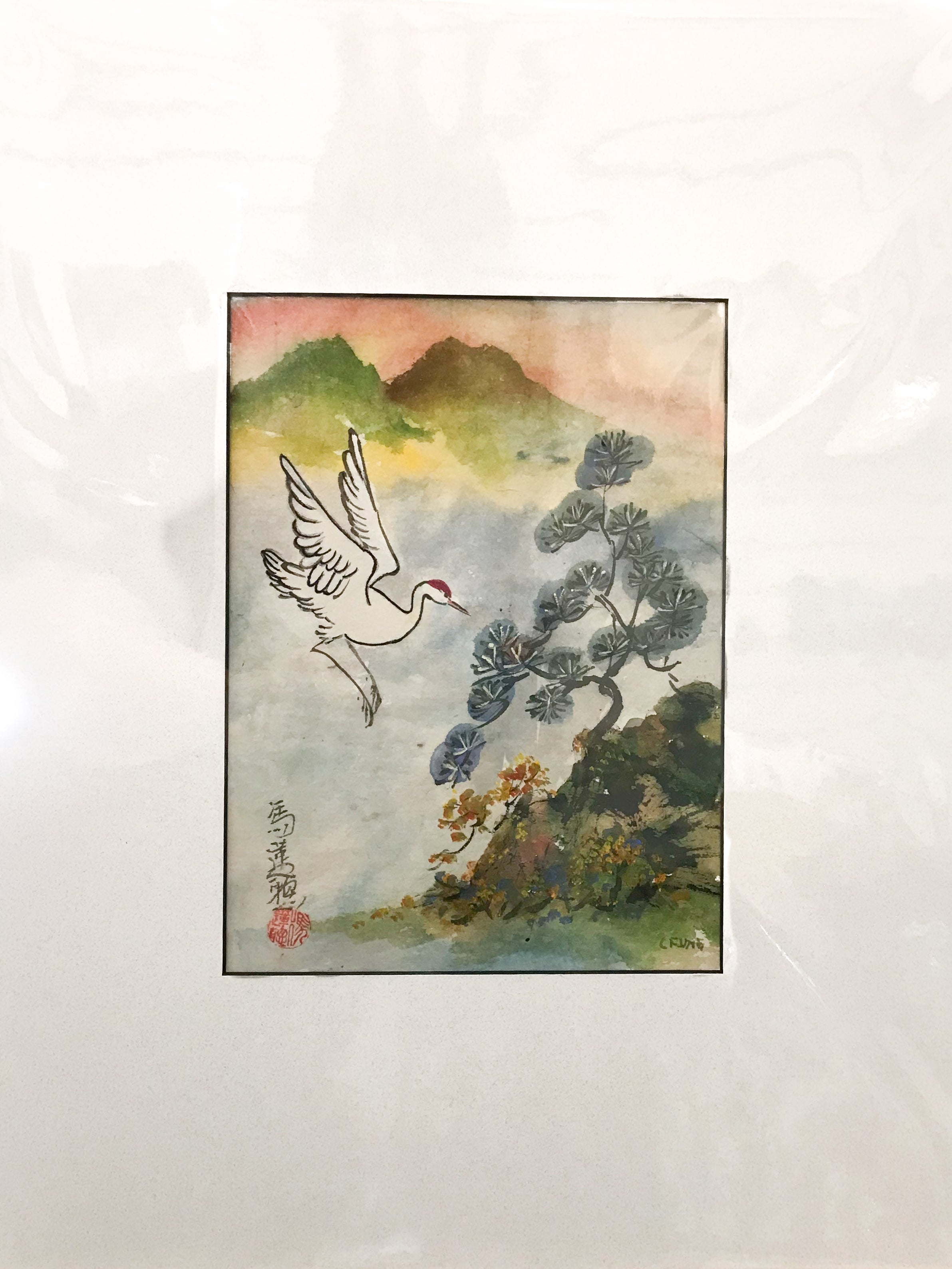 C. Fung Crane in Pine 14 x 18 Original