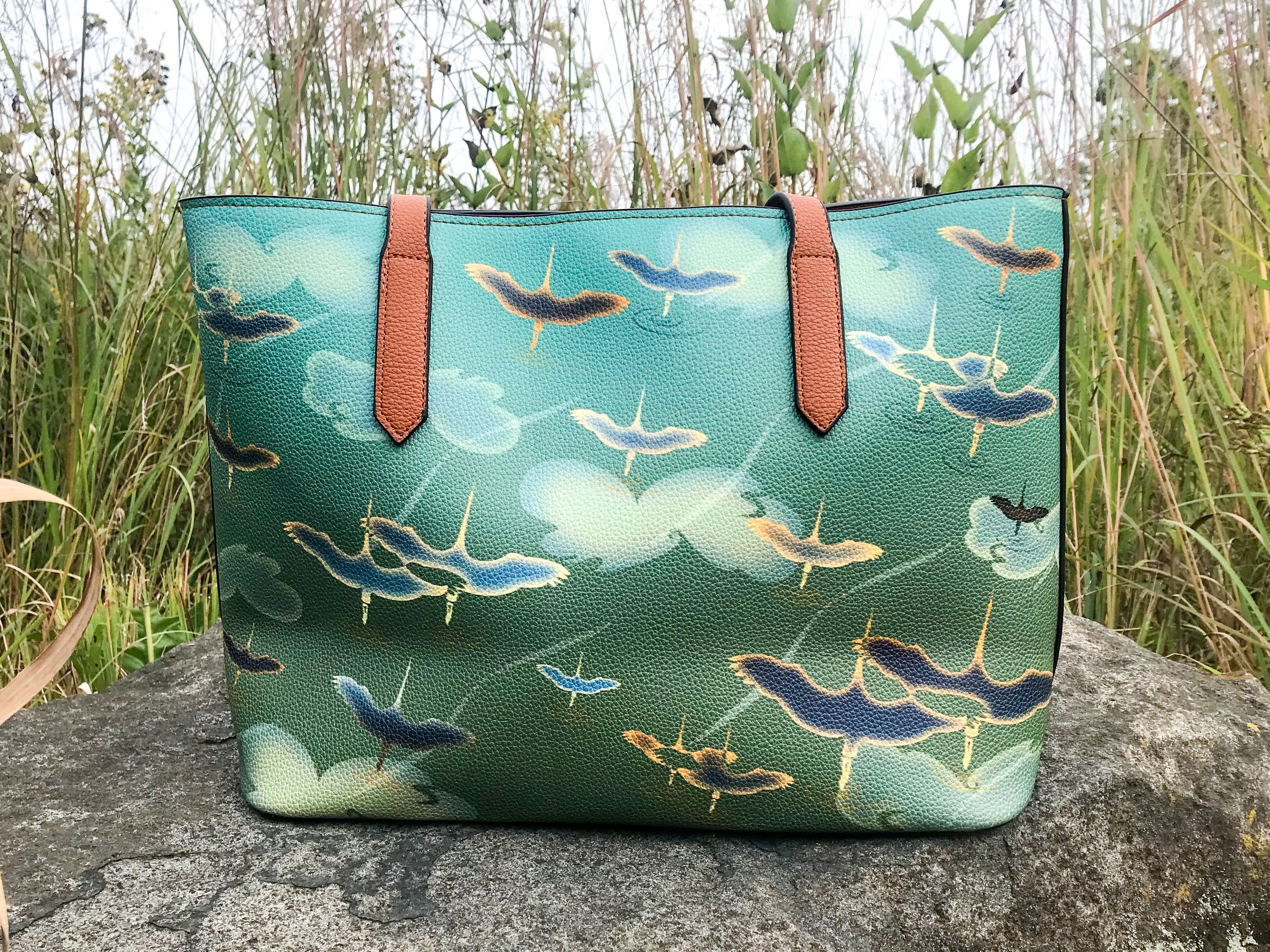 Cranes Overhead Vegan Leather Tote Bag