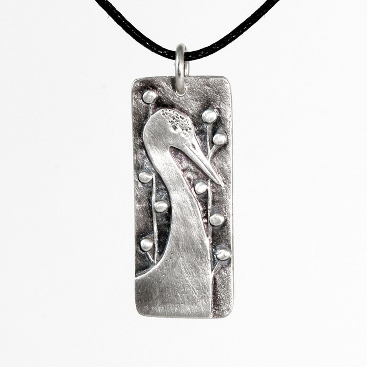 Fine Silver Crane Portrait Pendant